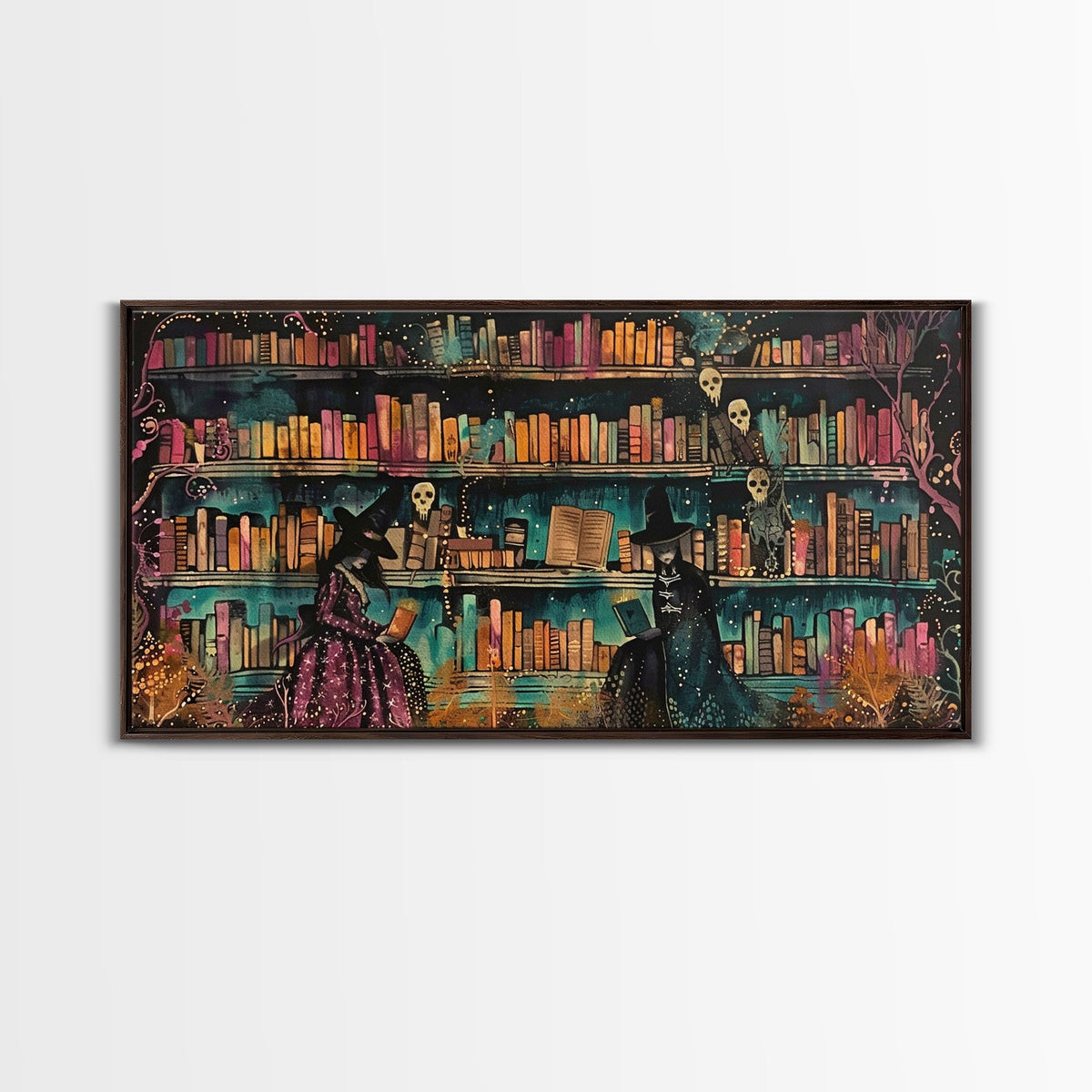 The Witch's Library Framed Canvas Print - Spooky Season Wall Art - Spo