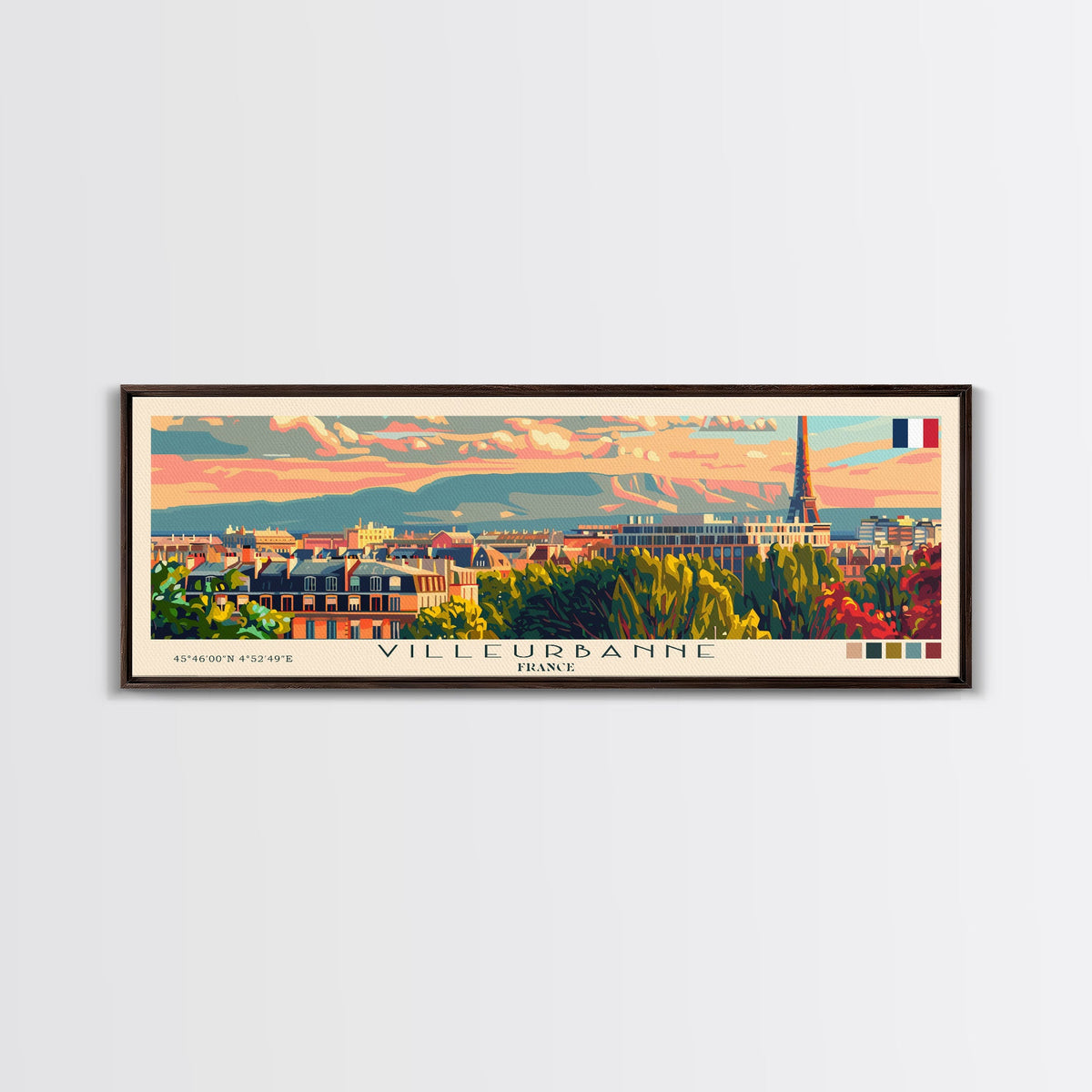 Villeurbanne France Panoramic Travel Poster, Framed Canvas Print or Me