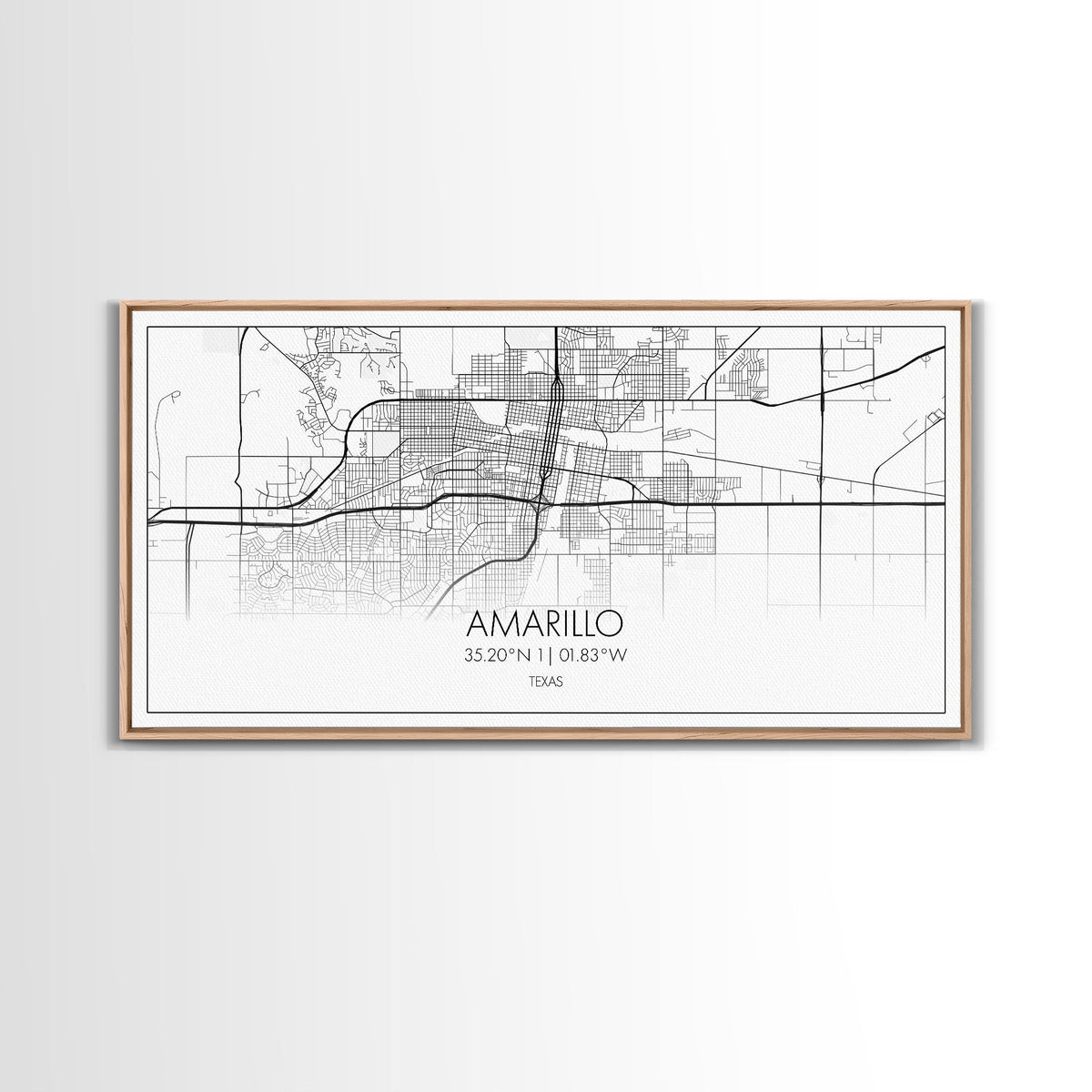 Amarillo Street Map, Texas Map, Map Print, Modern Art, Wall Art, Canva