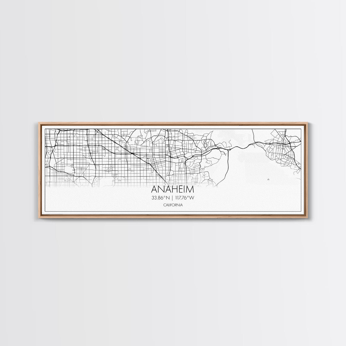 Panoramic Anaheim City Map, California Art, Map Print, Minimalist Wall