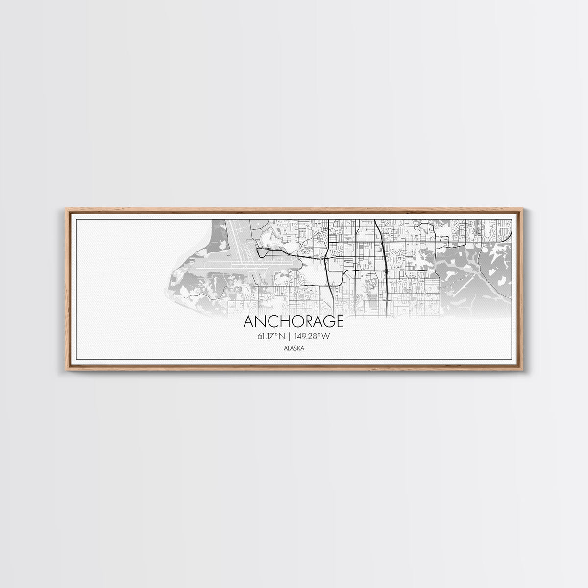 Panoramic Anchorage City Map, Alaska Art, Map Print, Minimalist Wall A