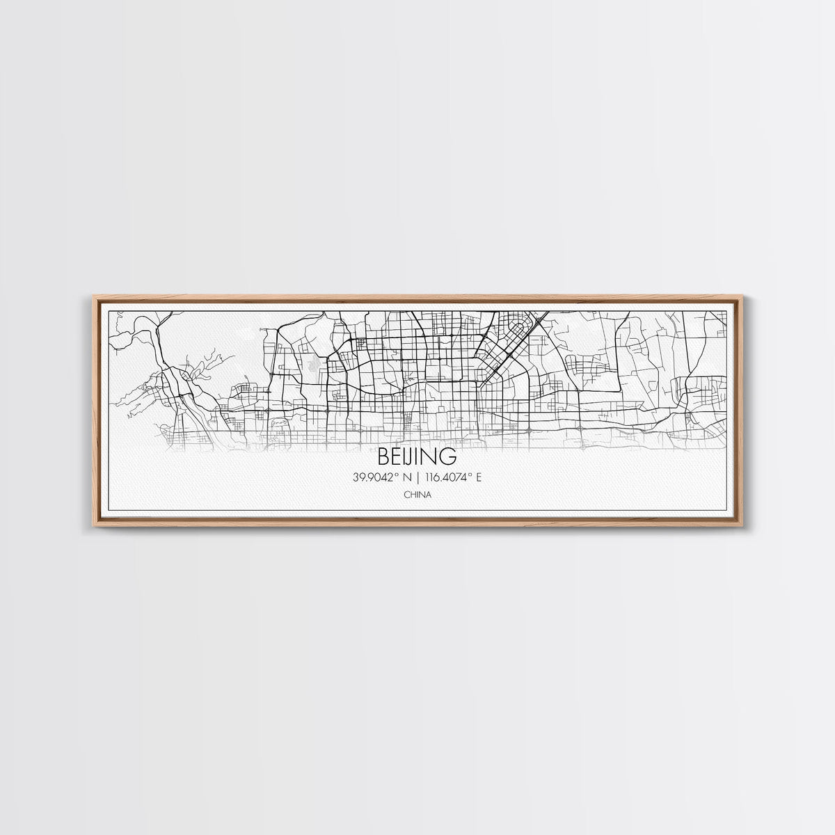 Panoramic Beijing City Map, China Art, Map Print, Minimalist Wall Art,