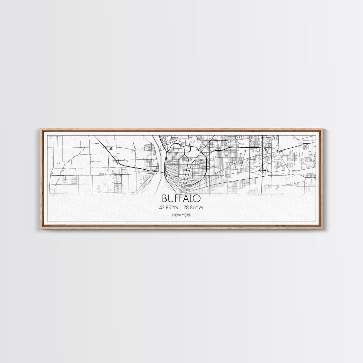 Panoramic Buffalo City Map, New York Art, Map Print, Minimalist Wall A