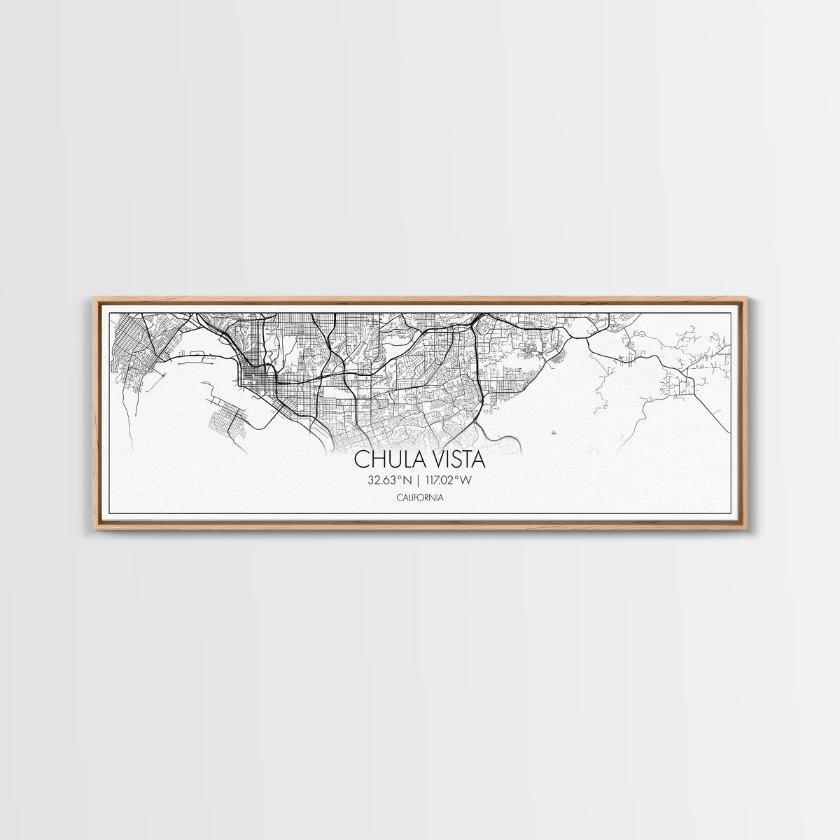Panoramic Chula Vista City Map, California Art, Map Print, Minimalist