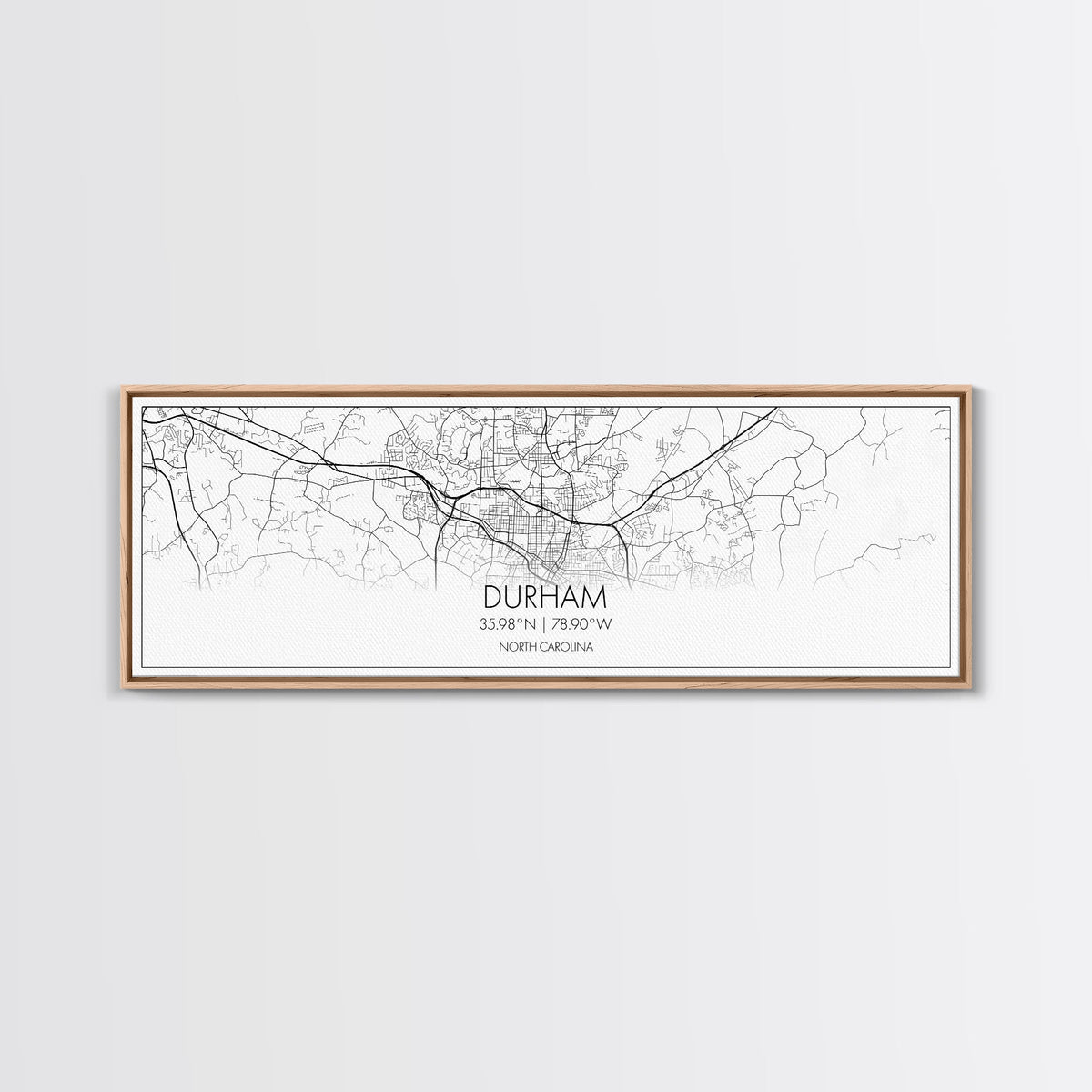 Panoramic Durham City Map, North Carolina Art, Map Print, Minimalist W