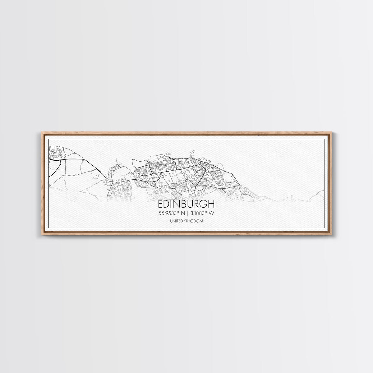 Panoramic Edinburgh City Map, United Kingdom Art, Map Print, Minimalis