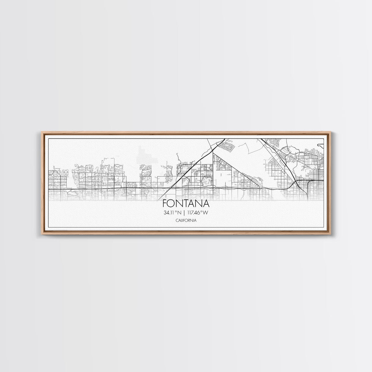 Panoramic Fontana City Map, California Art, Map Print, Minimalist Wall