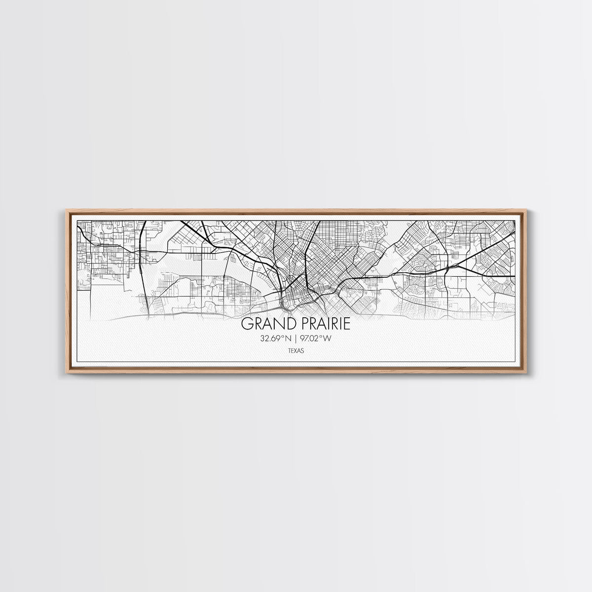 Panoramic Grand Prairie City Map, Texas Art, Map Print, Minimalist Wal