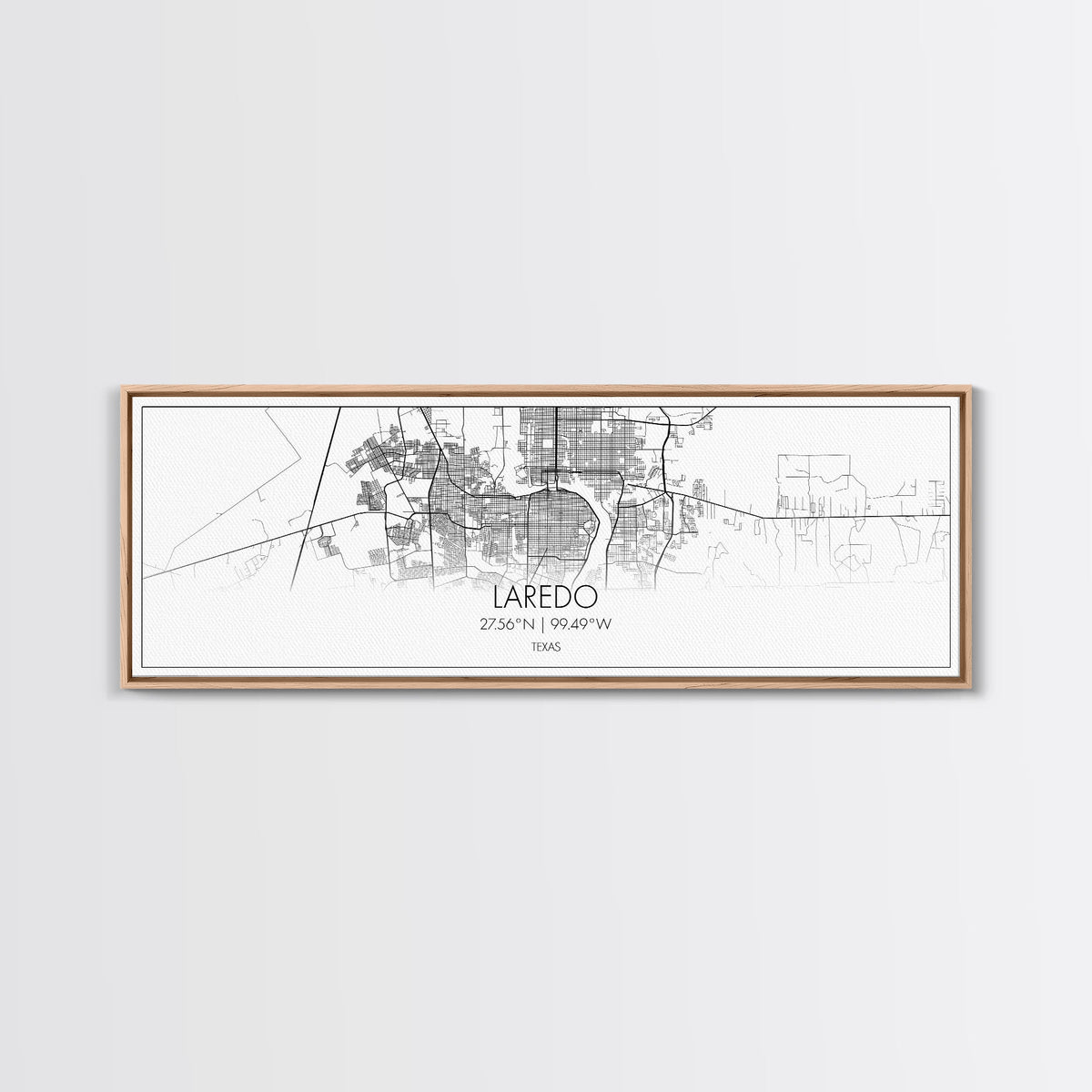 Panoramic Laredo City Map, Texas Art, Map Print, Minimalist Wall Art,