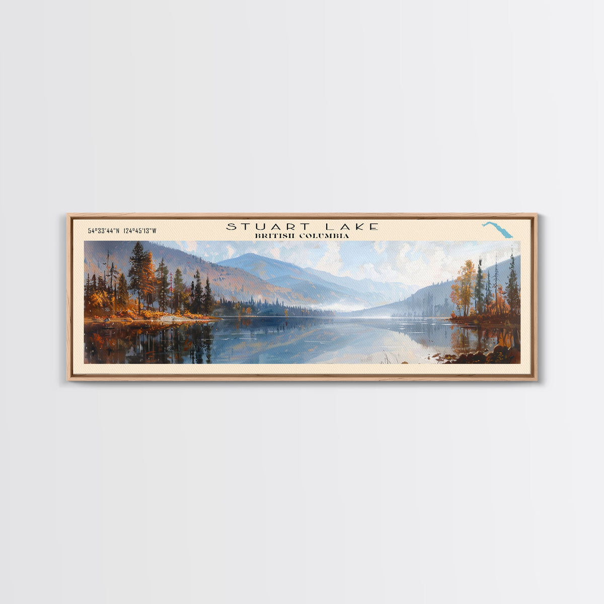 Stuart Lake Panoramic Wall Art, Framed Canvas Print, Lake House Decor,