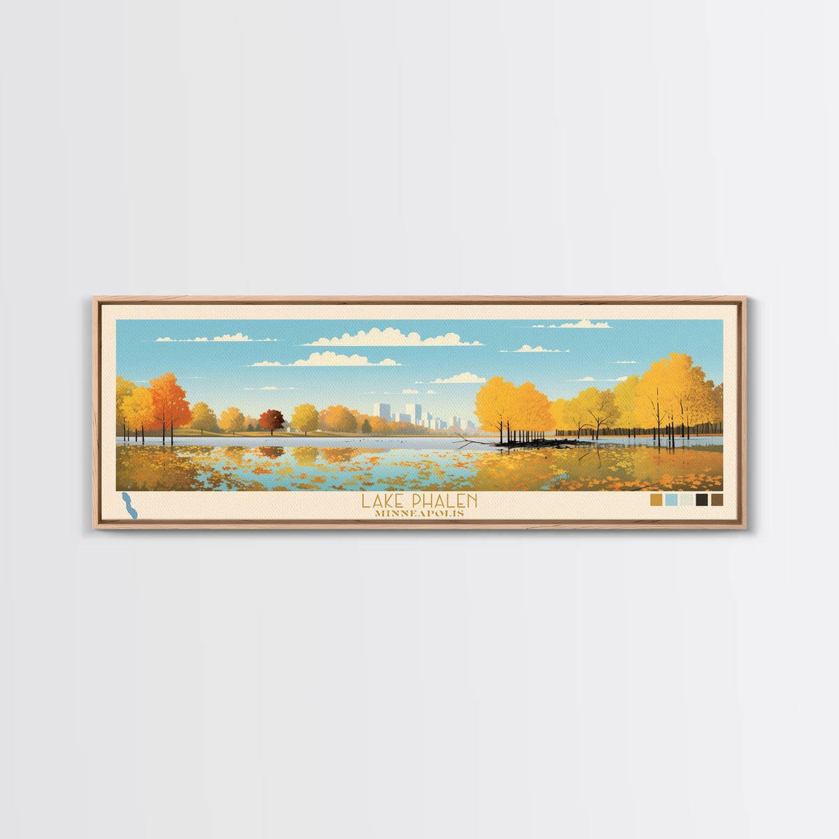 Lake Phalen Minneapolis Framed Canvas Print, Panoramic Wall Art, Midce