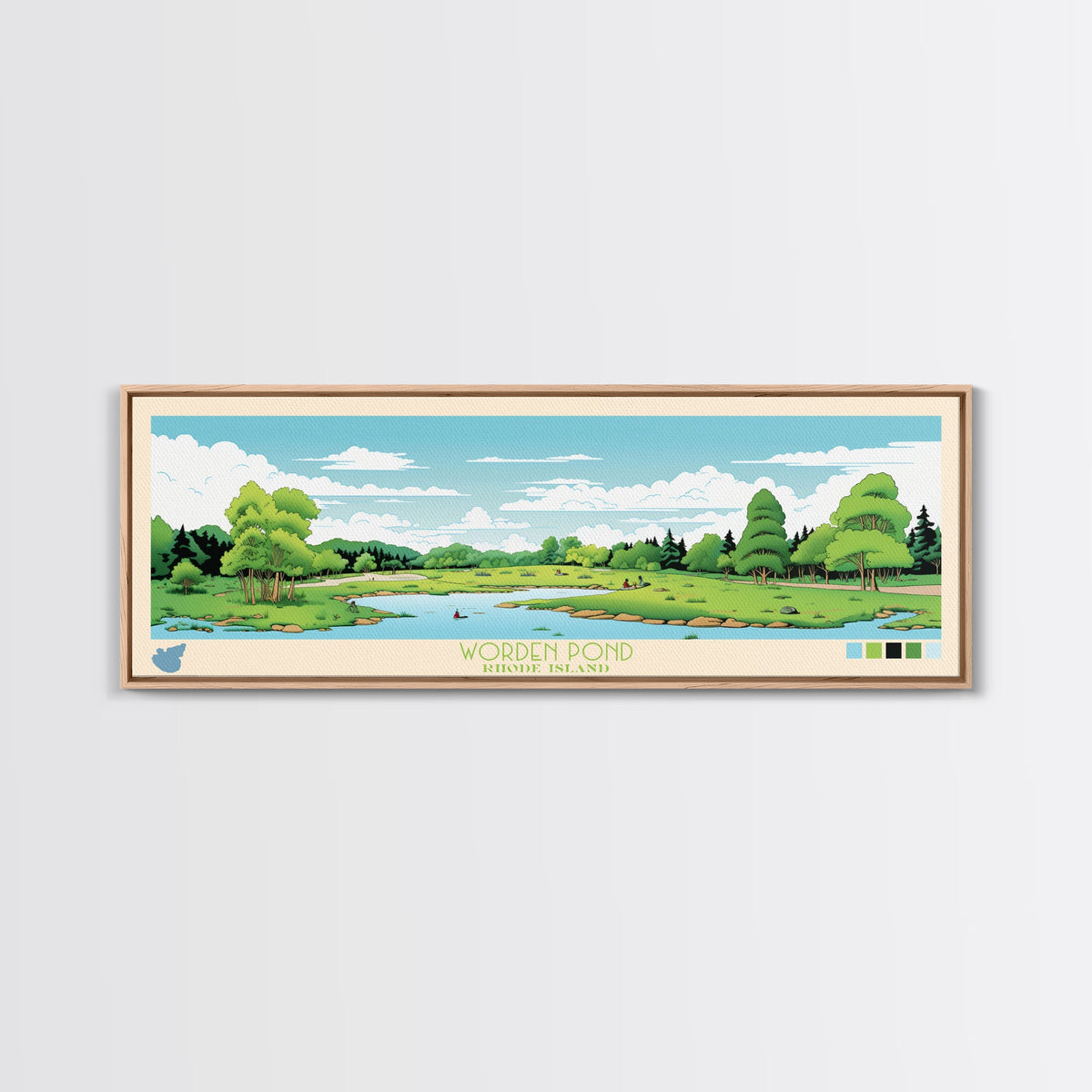 Worden Pond, Rhode Island Framed Canvas Print, Panoramic Lake House De