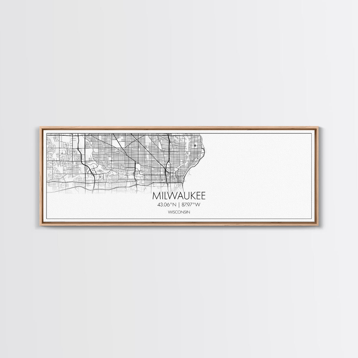 Panoramic Milwaukee City Map, Wisconsin Art, Map Print, Minimalist Wal