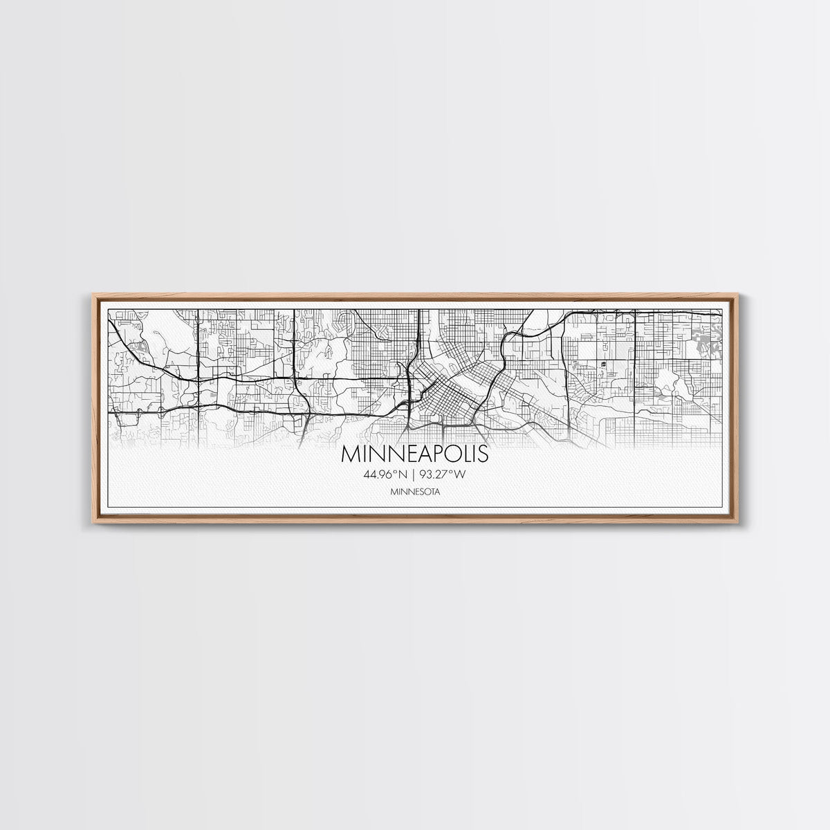 Panoramic Minneapolis City Map, Minnesota Art, Map Print, Minimalist W