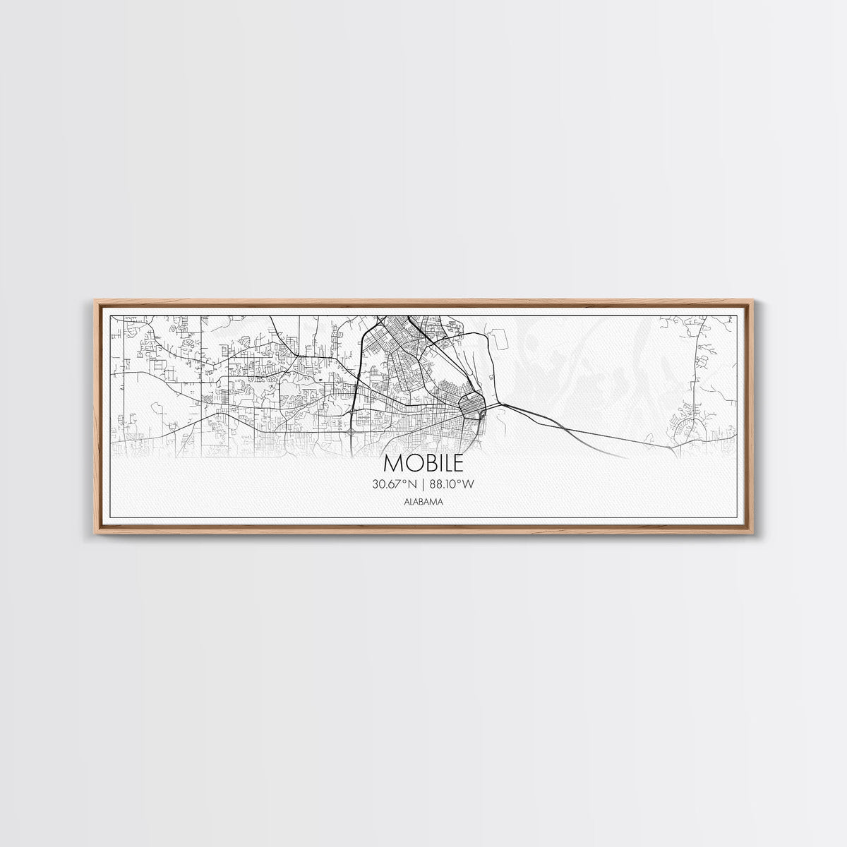 Panoramic Mobile City Map, Alabama Art, Map Print, Minimalist Wall Art