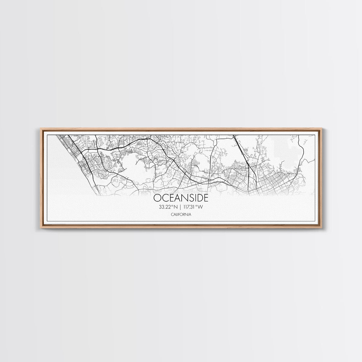 Panoramic Oceanside City Map, California Art, Map Print, Minimalist Wa
