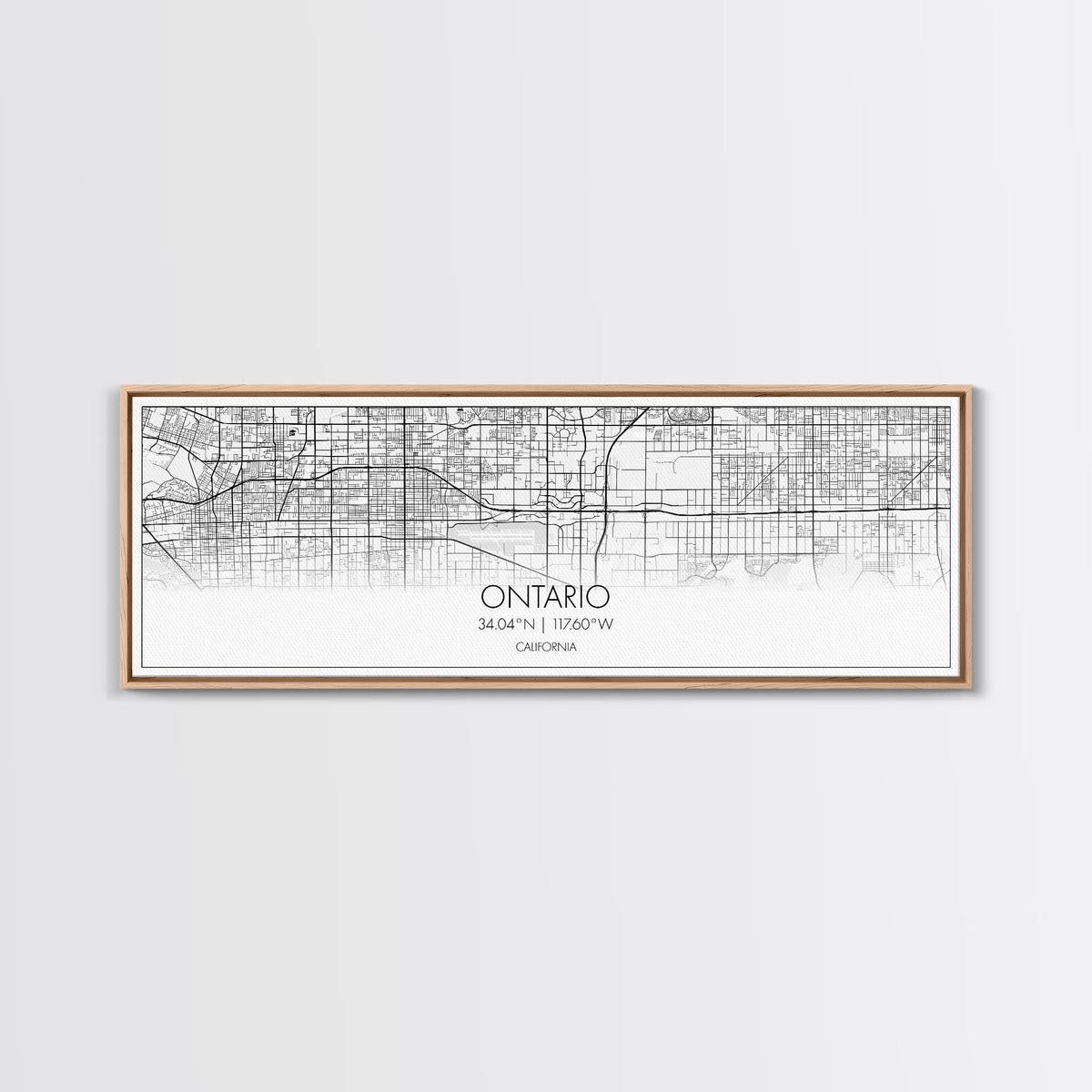 Panoramic Ontario City Map, California Art, Map Print, Minimalist Wall