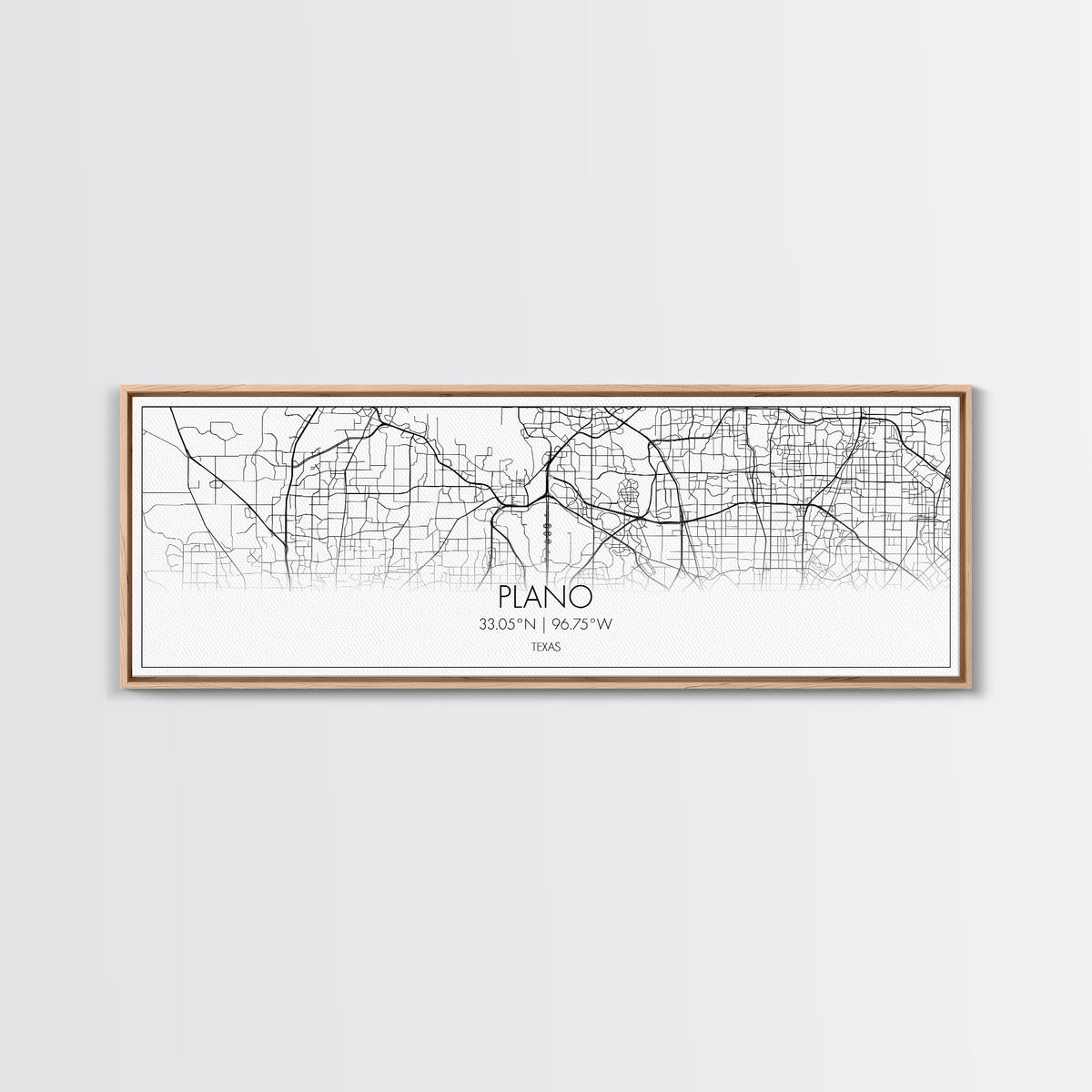 Panoramic Plano City Map, Texas Art, Map Print, Minimalist Wall Art, C