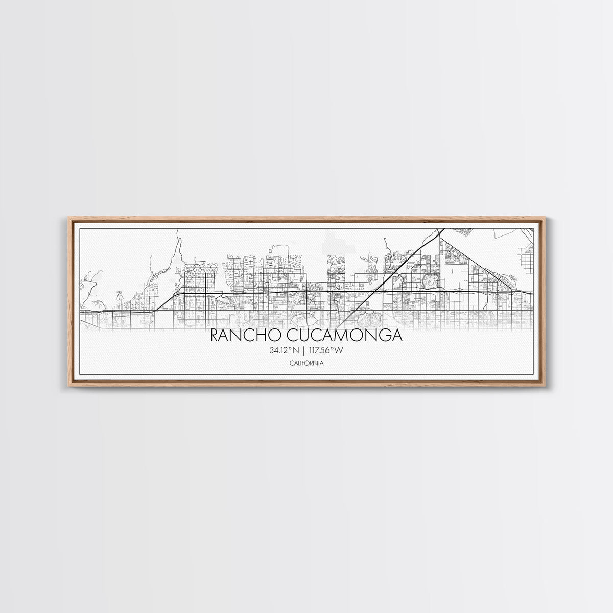 Panoramic Rancho Cucamonga City Map, California Art, Map Print, Minima