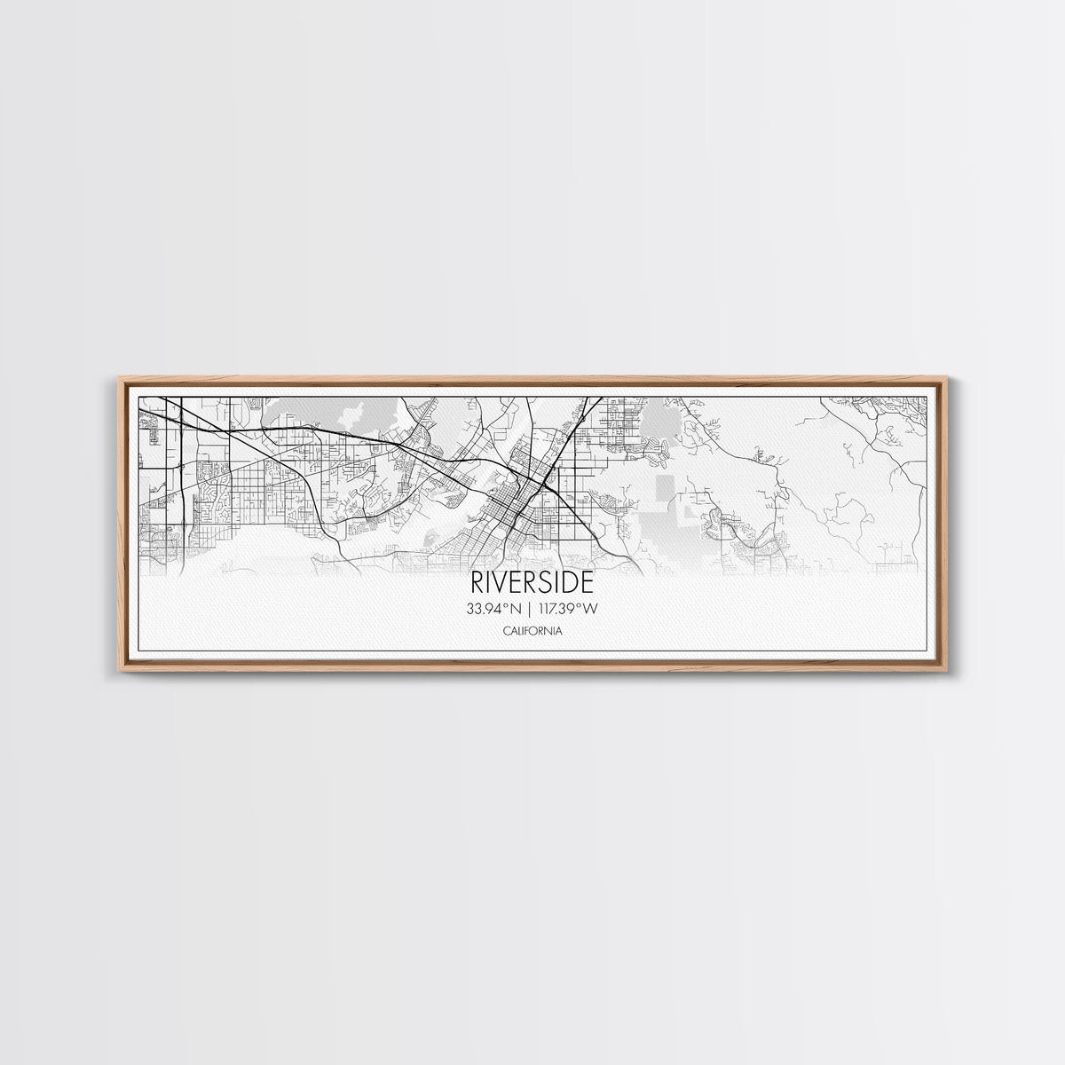 Panoramic Riverside City Map, California Art, Map Print, Minimalist Wa