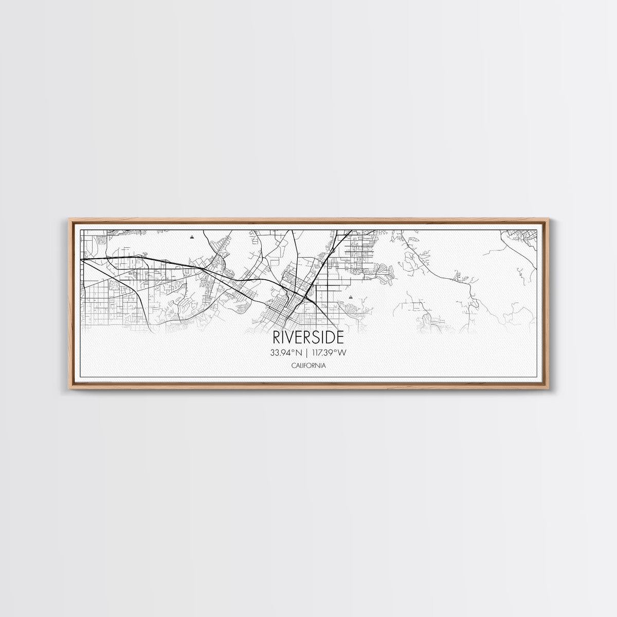 Panoramic Riverside City Map, California Art, Map Print, Minimalist Wa