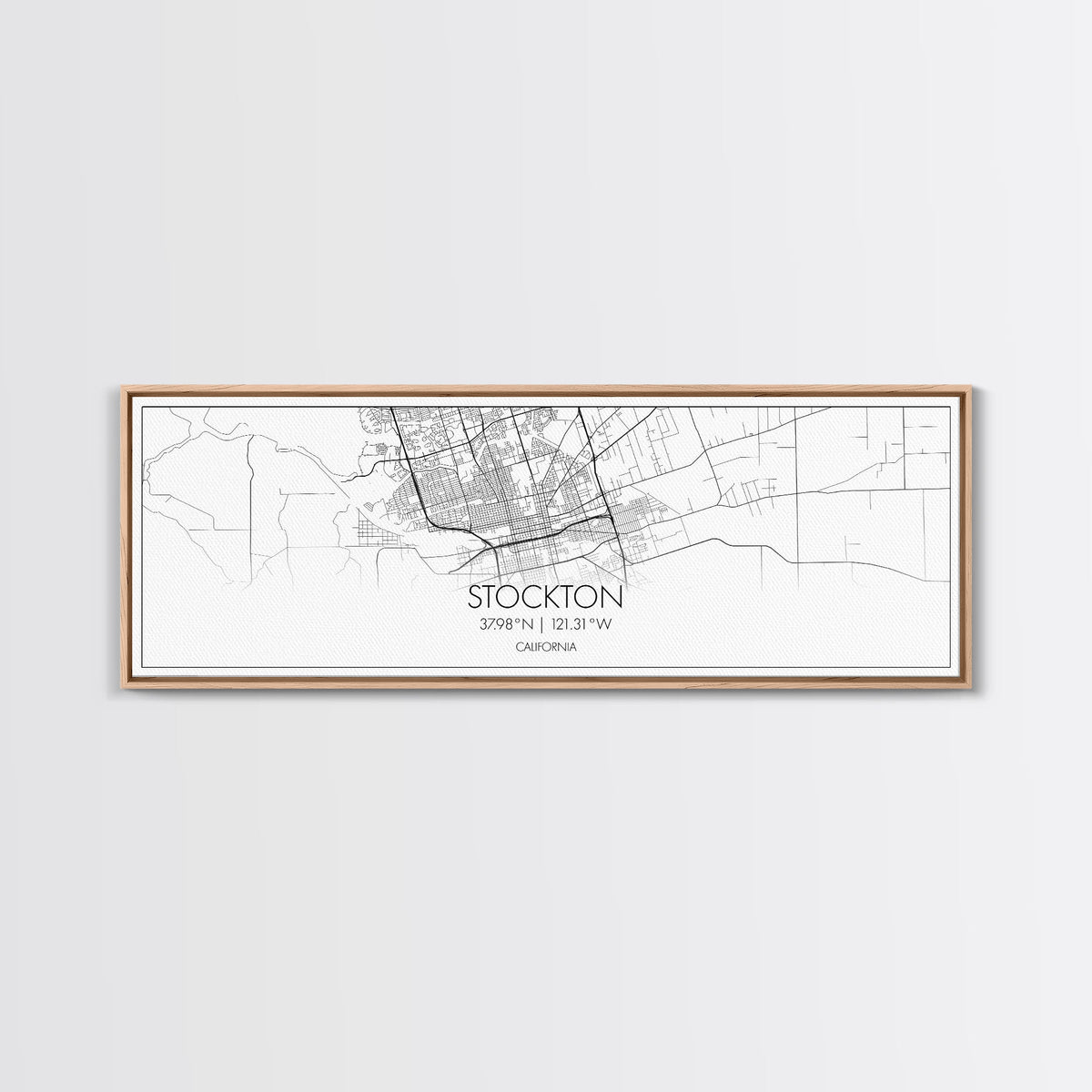 Panoramic Stockton City Map, California Art, Map Print, Minimalist Wal