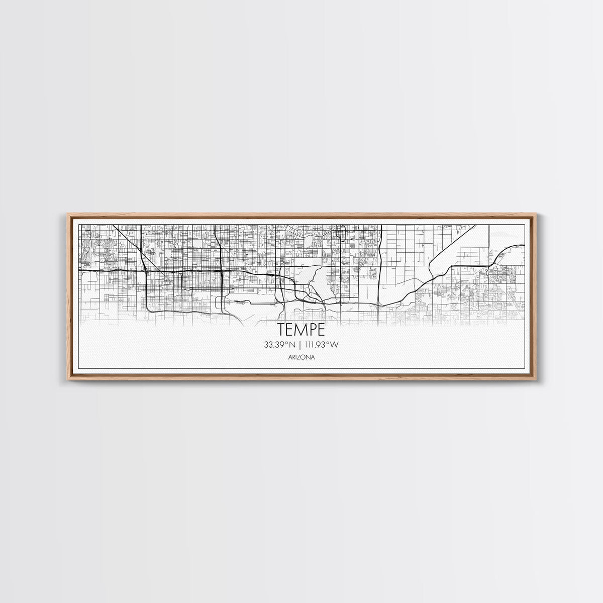 Panoramic Tempe City Map, Arizona Art, Map Print, Minimalist Wall Art,