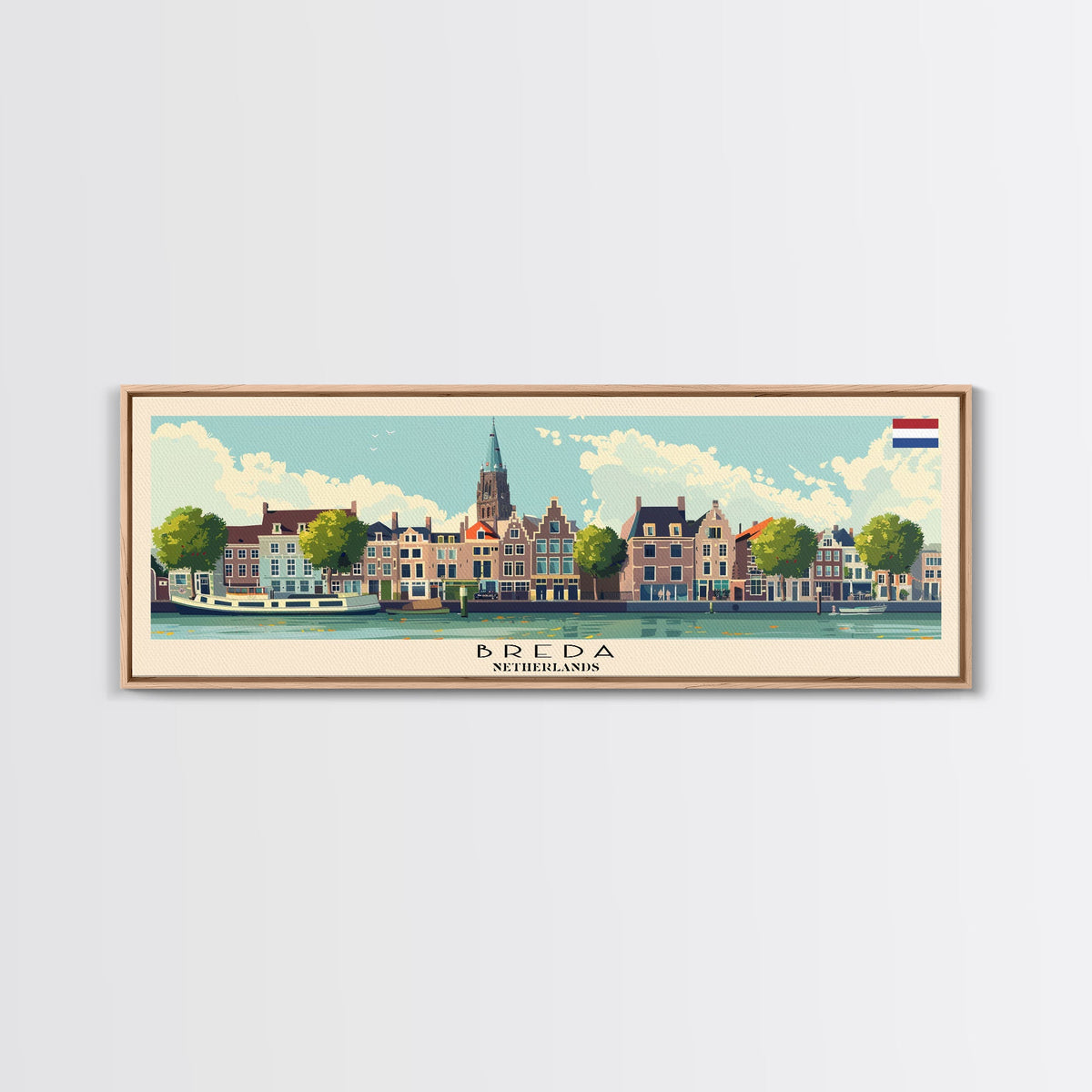 Breda Netherlands Panoramic Travel Poster, Framed Canvas Print or Meta