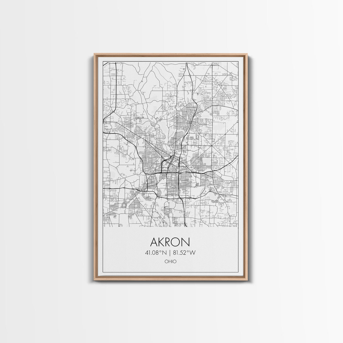 Akron Street Map, Akron Map, Map Wall Art, Office Wall Art, City Map P