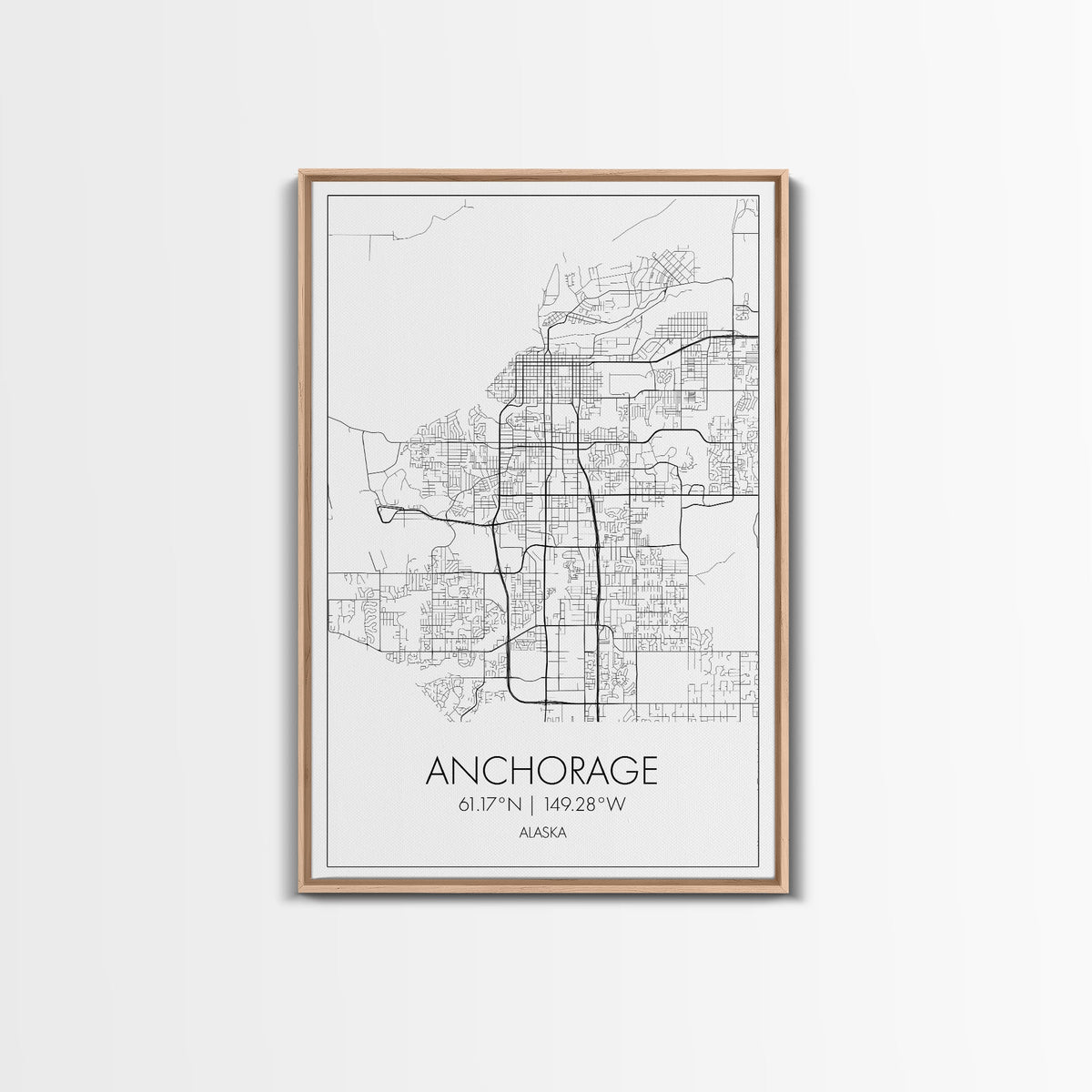 Anchorage Street Map, Alaska Map, City Map Wall Décor, Adventure Wall