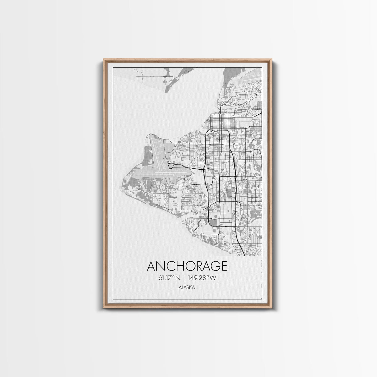 Anchorage Street Map, Alaska Map, Travel Wall Art, City Map Wall Art,