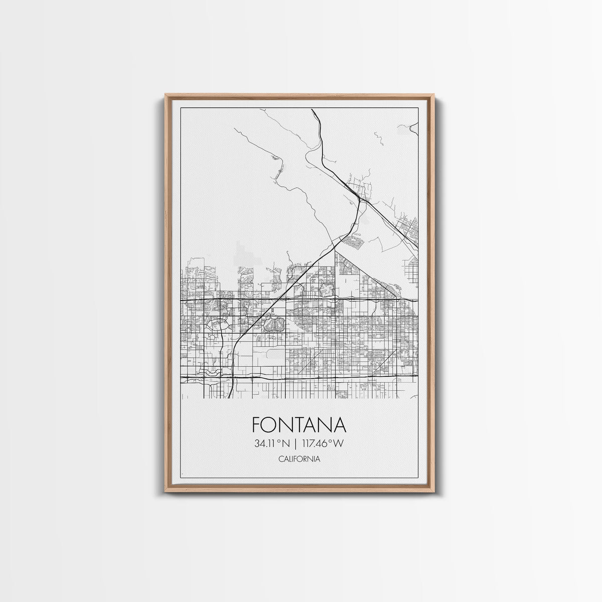 Fontana Street Map, California Map, City Map Art, Minimalist Art, Wall