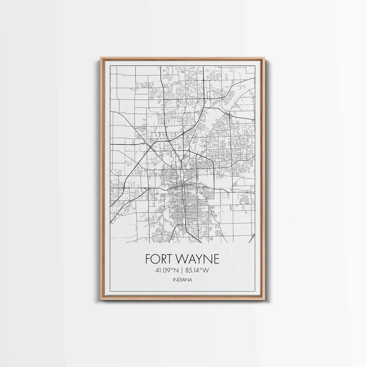 Fort Wayne Street Map, Indiana Map, City Map Art, Minimalist Art, Wall