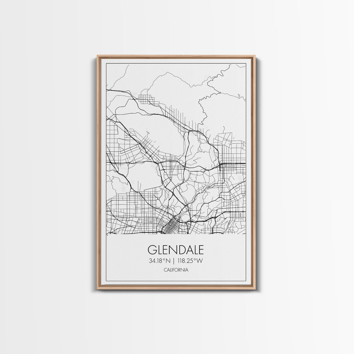 Glendale Street Map, California Map, City Map Art, Minimalist Art, Wal