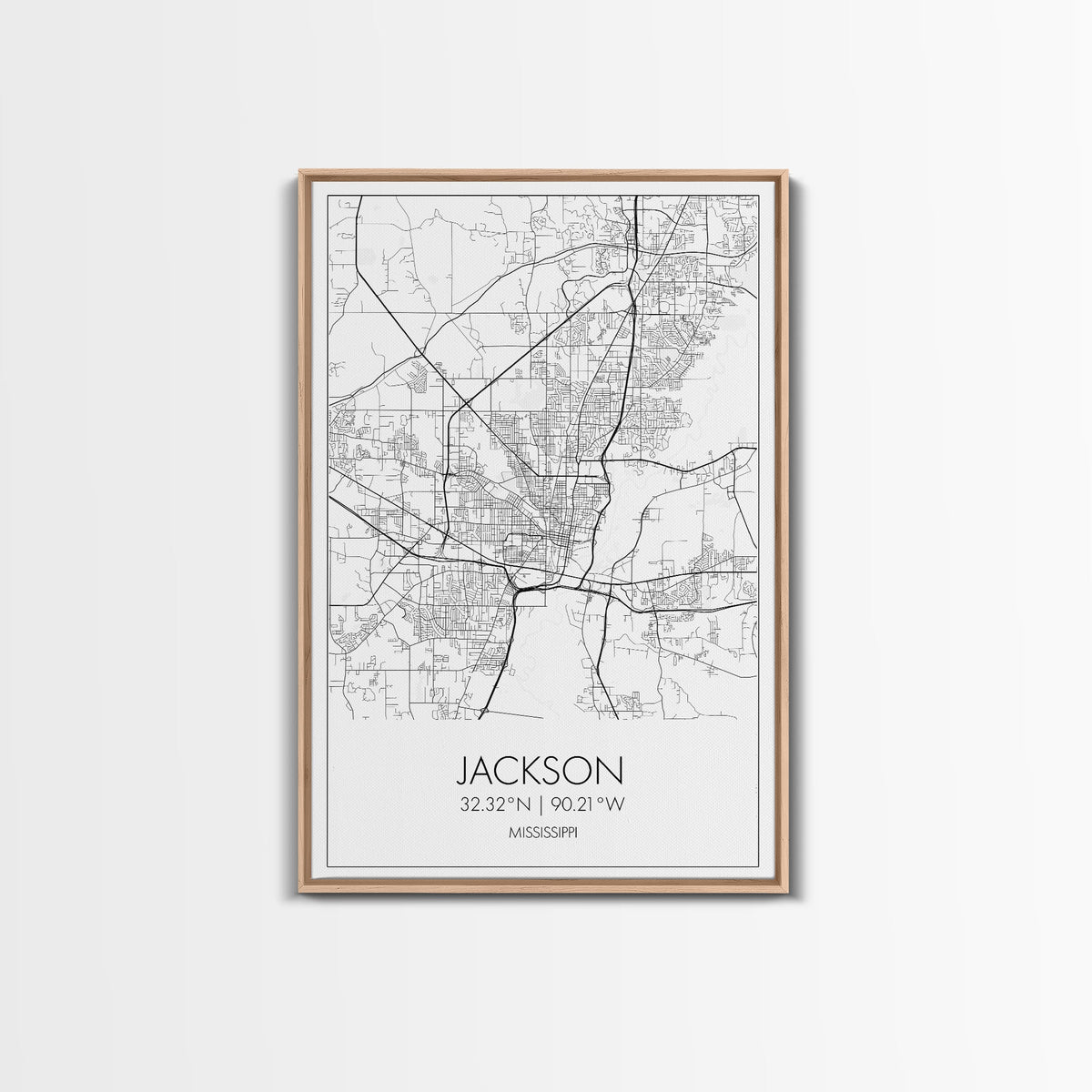 Jackson Street Map, Mississippi Map, City Map Art, Minimalist Art, Wal