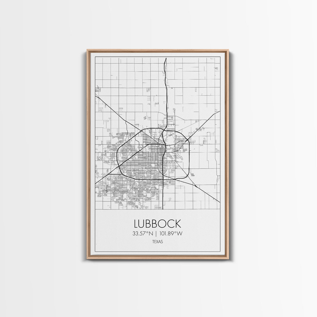 Lubbock Street Map, Texas Map, City Map Art, Modern Art, Wall Art, Can