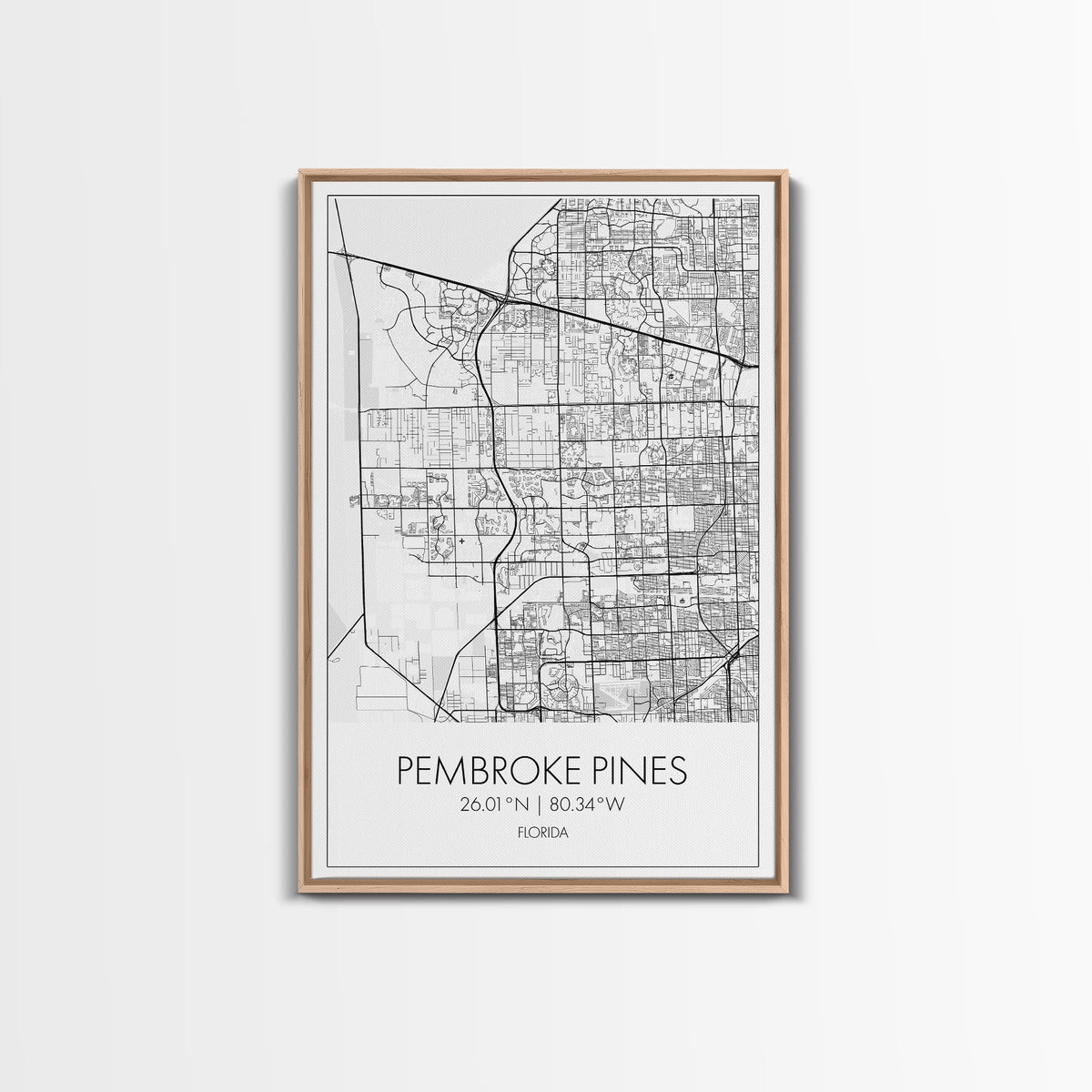 Pembroke Pines Street Map, Florida Map, City Map Art, Minimalist Art,
