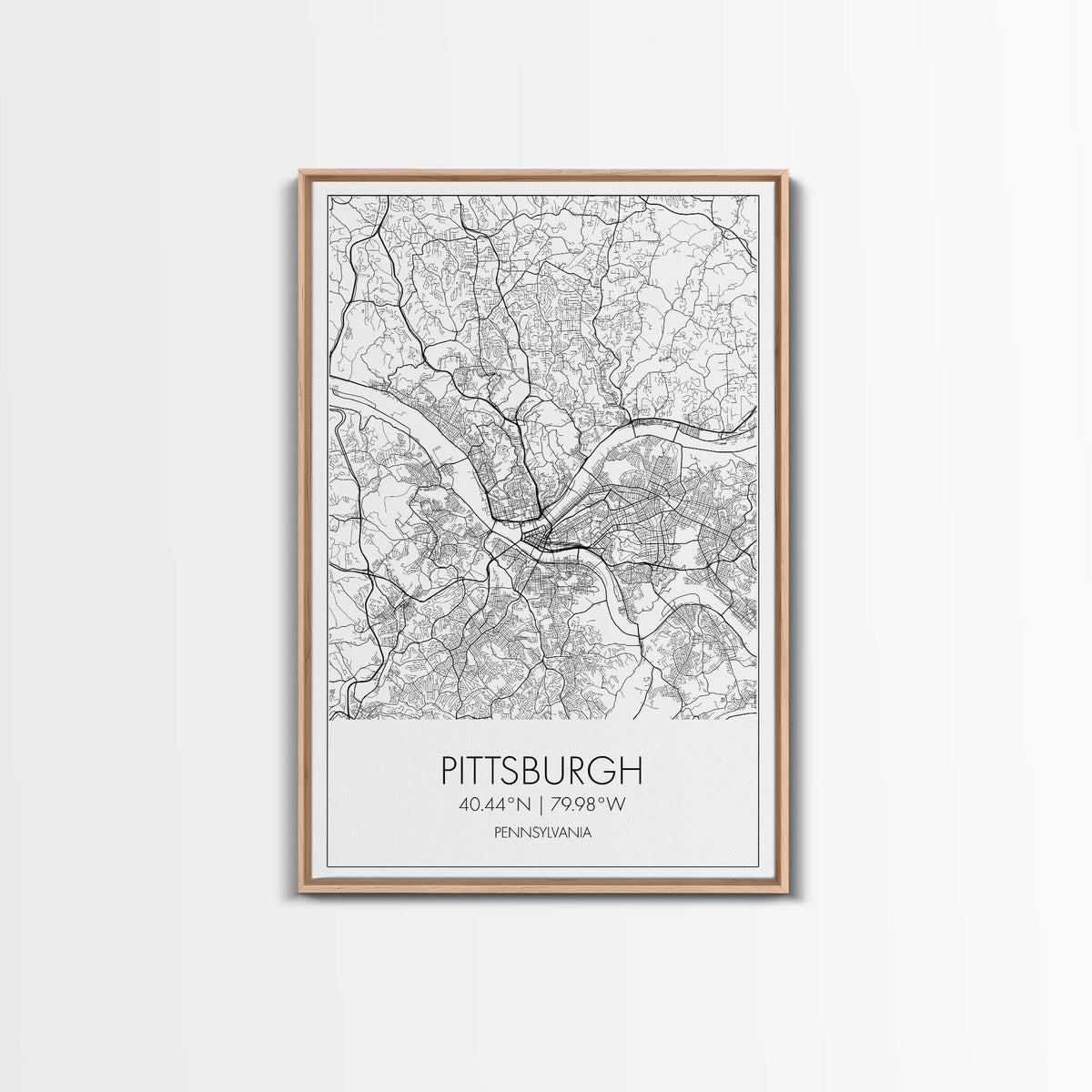 Pittsburgh Street Map, Pennsylvania Map, City Map Art, Minimalist Art,