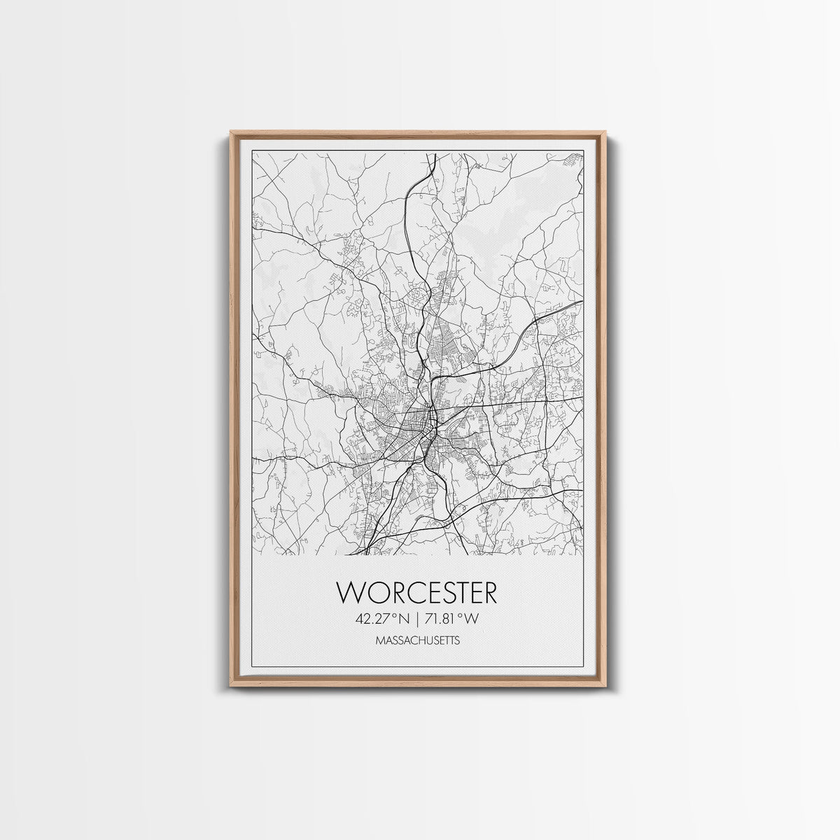 Worcester Street Map, Massachusetts Map, City Map Print, Minimalist Ar