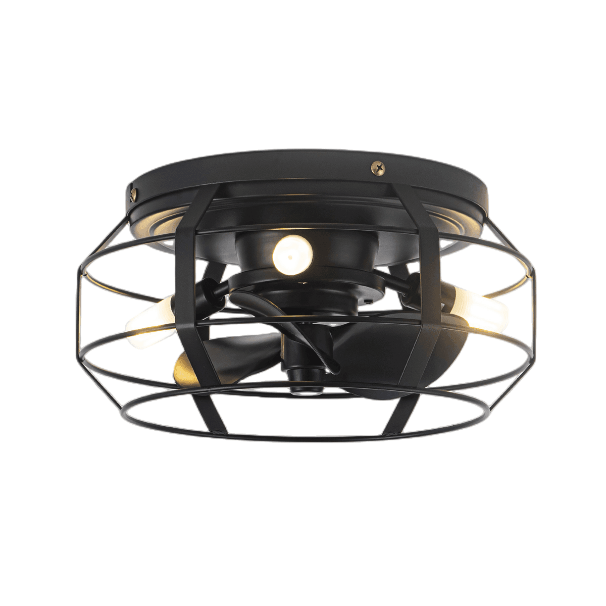 12" Flush Mount Low Profile Caged Small Ceiling Fan with Light and Rem