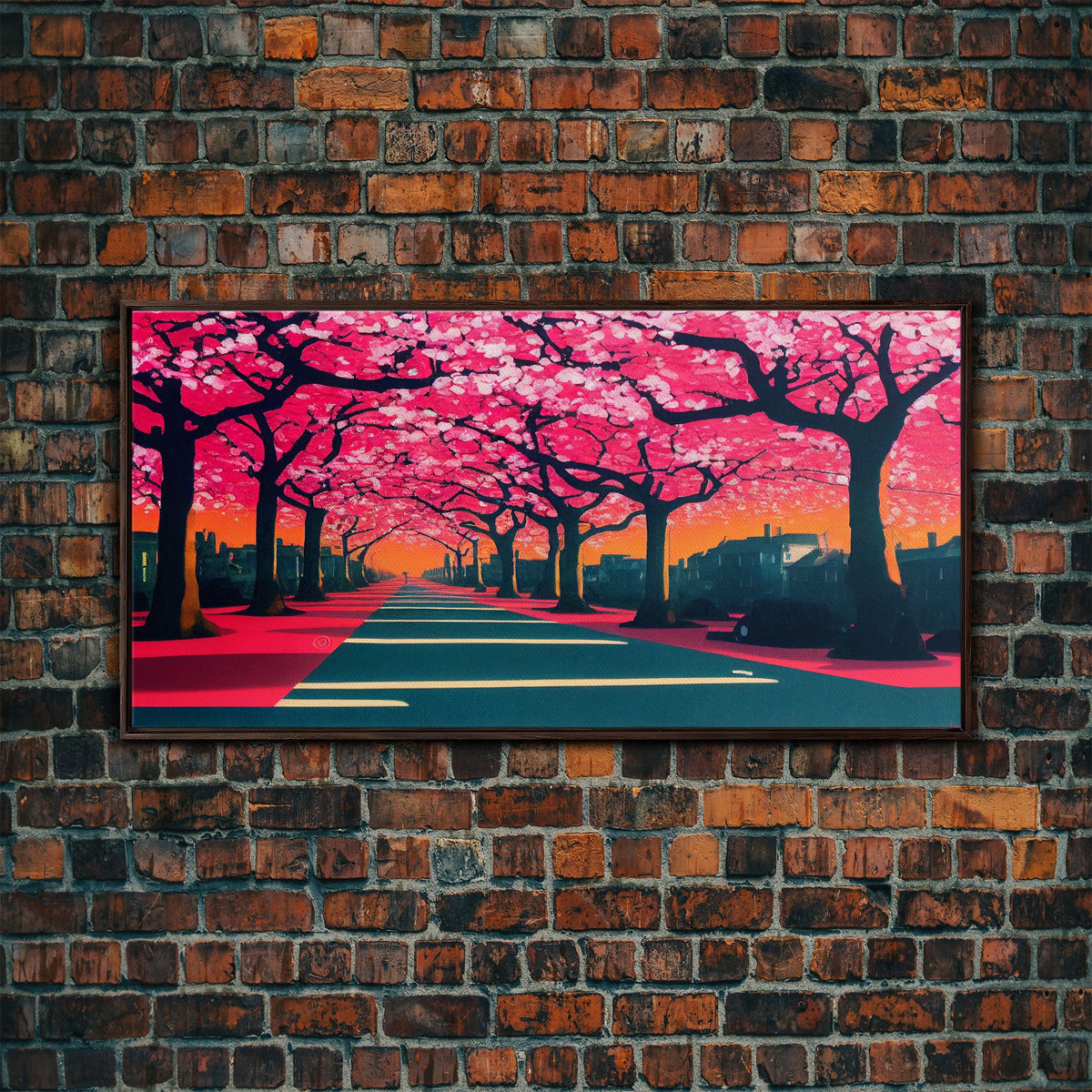 Street lined with Cherry Blossoms, Cherry Blossom Tree Art, Framed Can