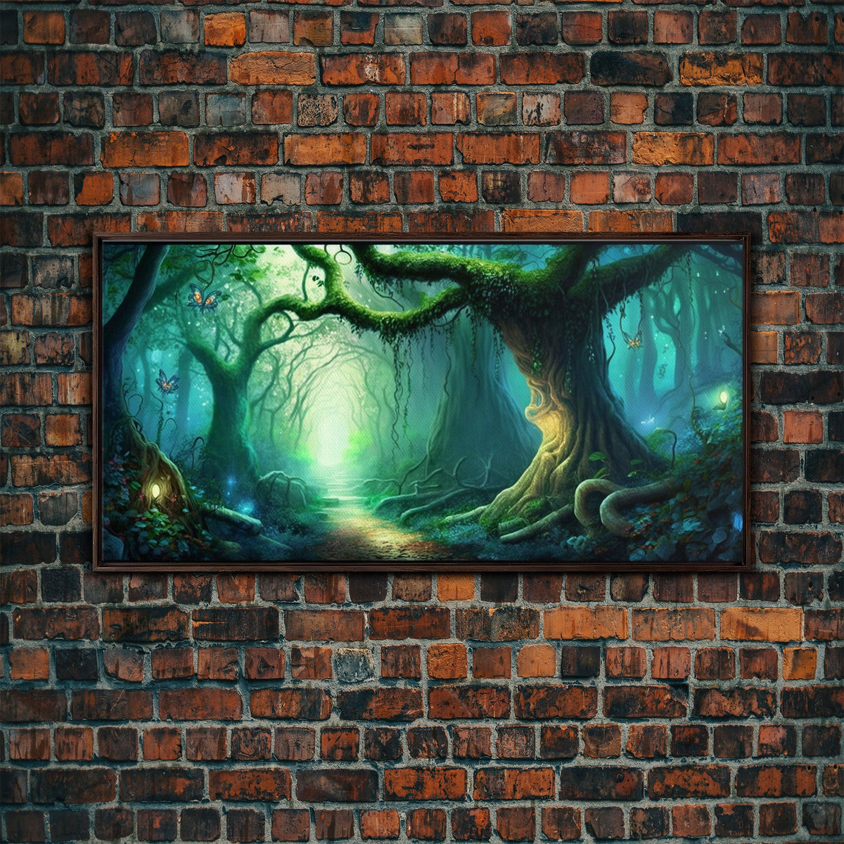 Beautiful magical fairy forest, Framed canvas print, Fantasy forest wa