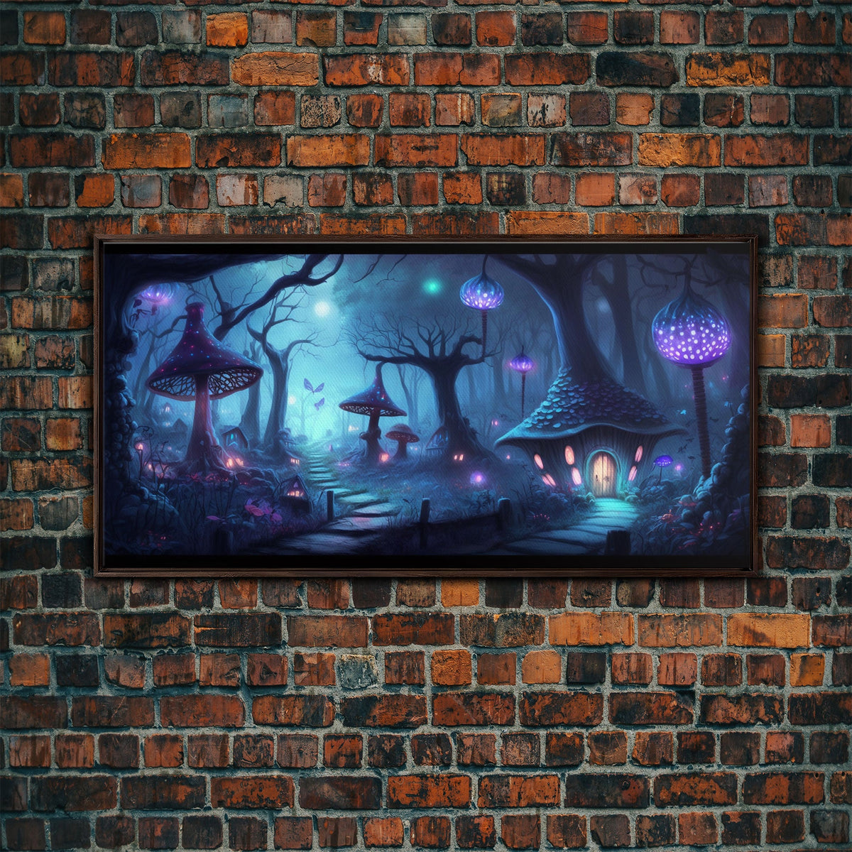 Magical Mushroom Fantasy Forest Wall Art, Framed Canvas Print, Game Ro
