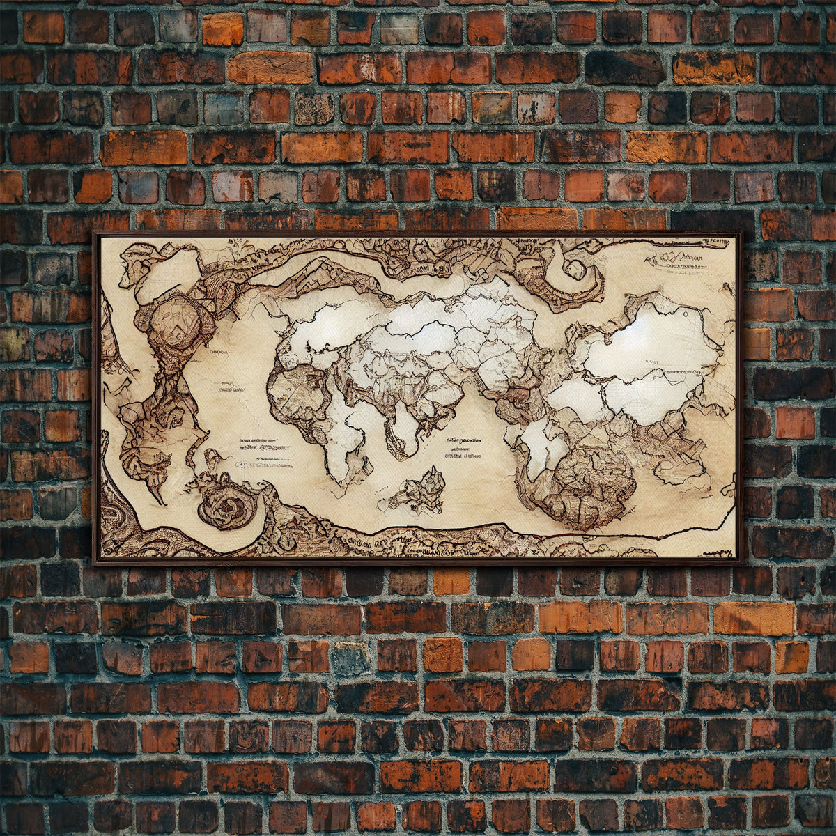 Abstract fantasy world map, canvas print, middle earth style, wall art