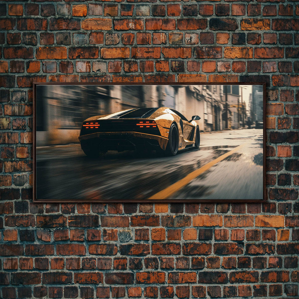 Cool Supercar Art, Framed Canvas Print, Cyberpunk Sportscar Painting,