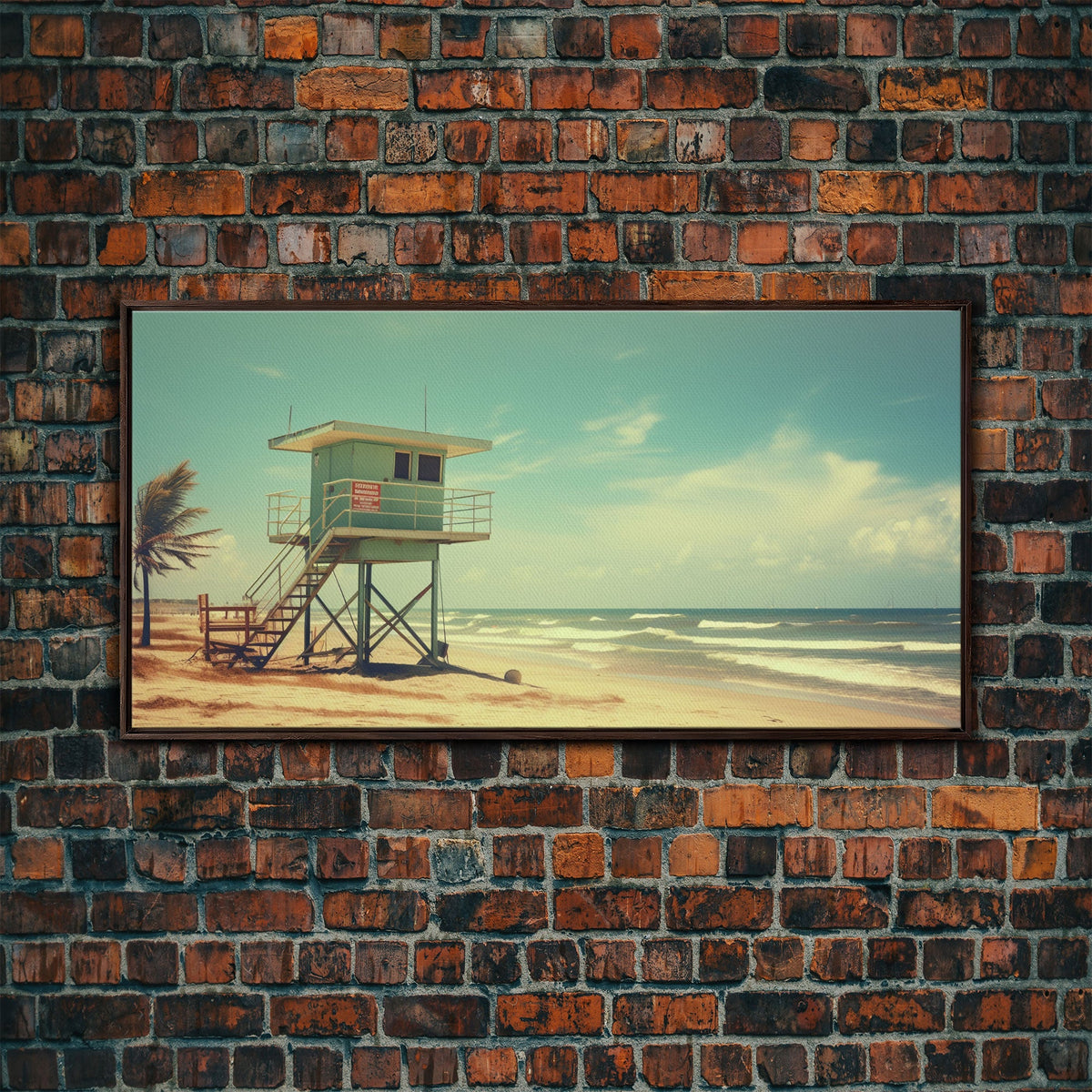 Beach Lifeguard Hut, Framed Canvas Print, Liminal Art, Framed Wall Dec