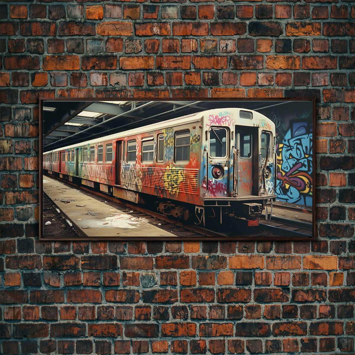 Graffiti Art On A Subway Train, Framed Canvas Print, Urban Decay, NYC