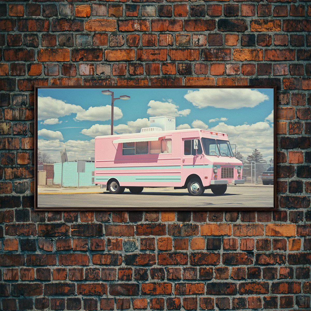 Retro Vaporwave Ice Cream Truck, Framed Canvas Print, Vintage Style De