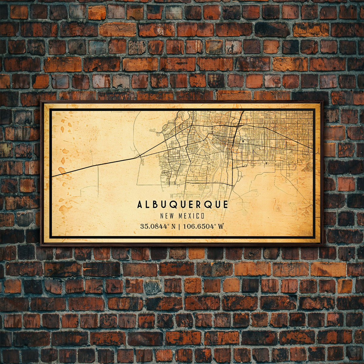 Old Albuquerque City Map Wall Art Canvas Print, Vintage Style Albuquer