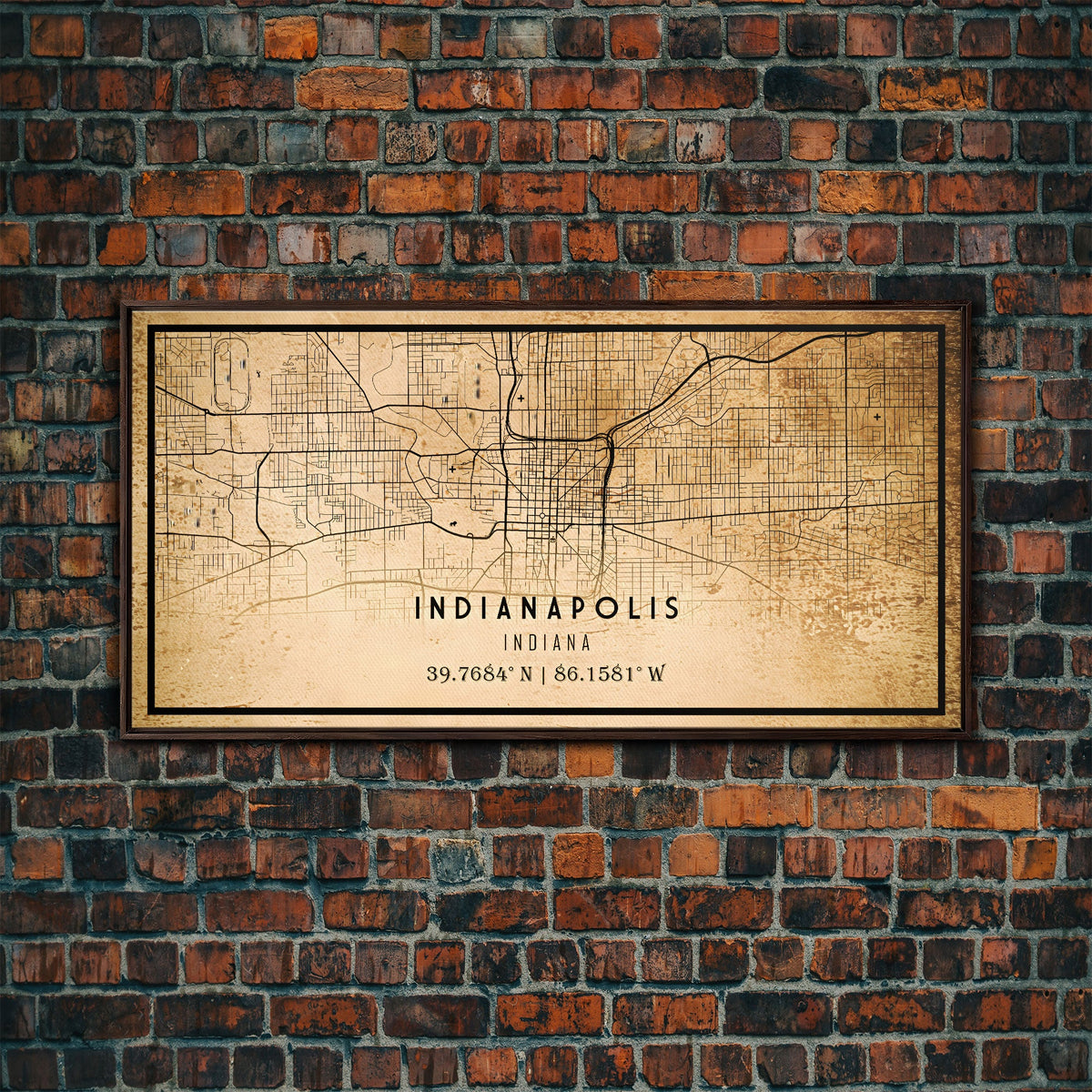 Old Indianapolis City Map Wall Art Canvas Print, Vintage Style Indiana